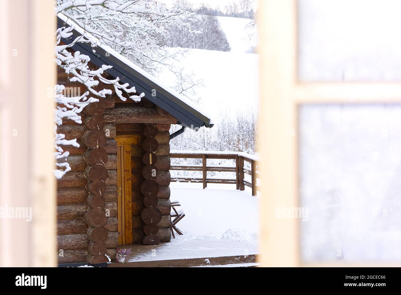 Modern wooden window with frost hi-res stock photography and images - Alamy