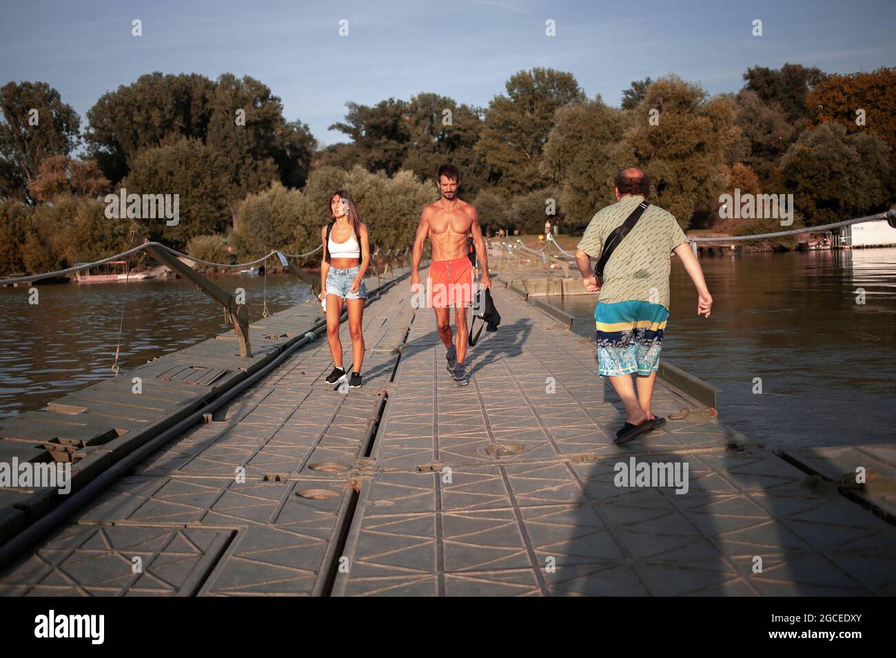 Belgrade, Serbia, Aug 4, 2021: People crossing pontoon bridge set on ...