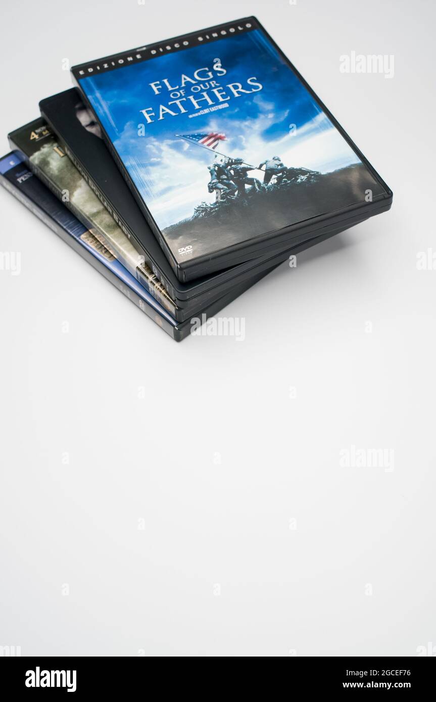 Clint Eastwood piled up films in dvd and blue-ray format Stock Photo ...