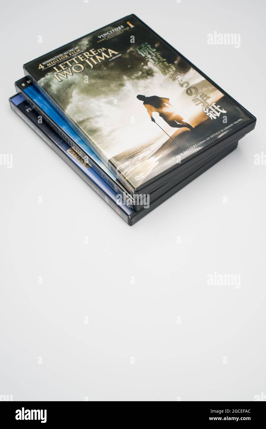 Clint Eastwood piled up films in dvd and blue-ray format Stock Photo ...