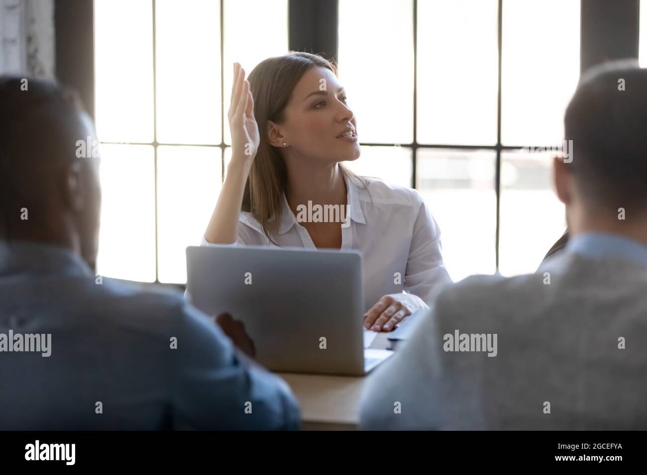 Employee raise hand ask hi-res stock photography and images - Alamy
