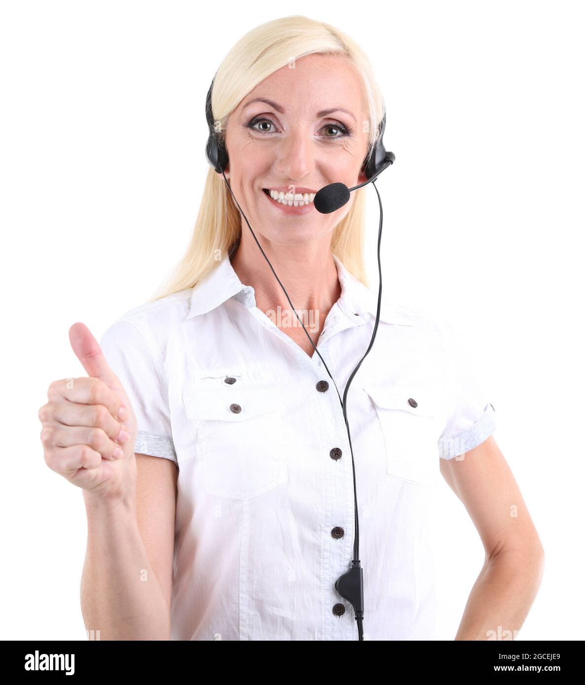 Call center operator isolated on white Stock Photo - Alamy