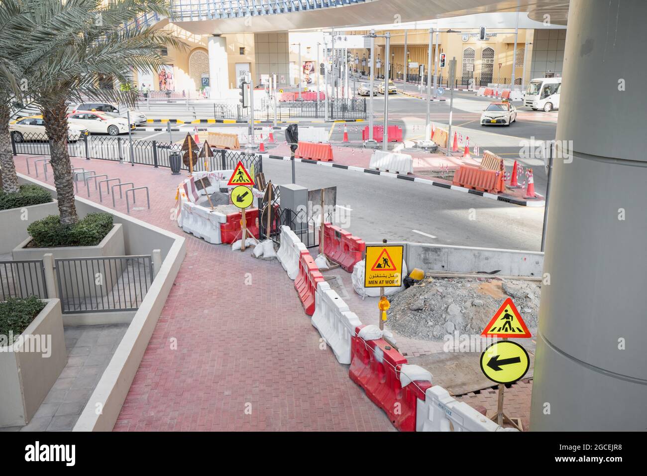 21 February 2021, Dubai, UAE: Construction and repair of a road at the ...