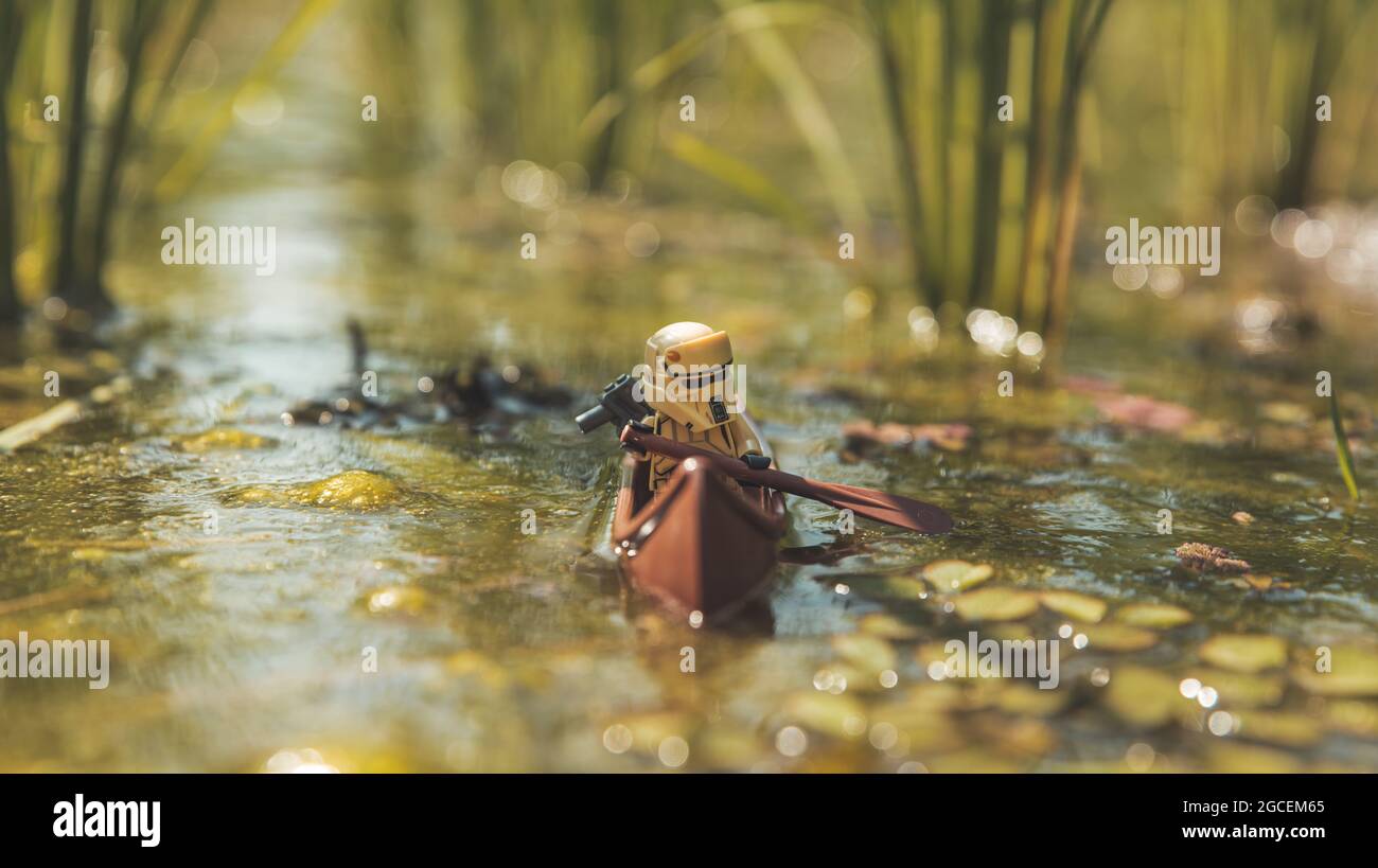 LEGO star wars minifigure stormtrooper swimming in canoe Stock Photo ...