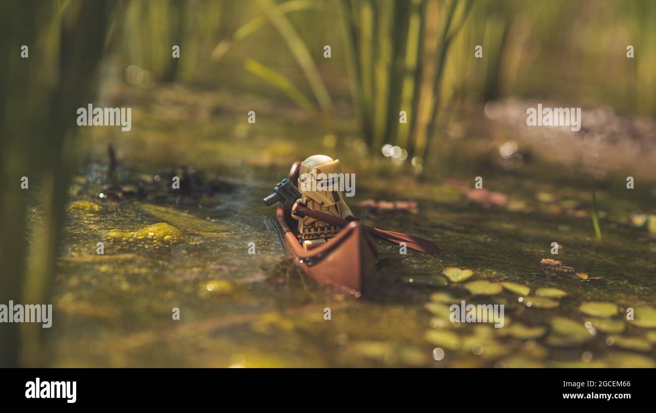 LEGO star wars minifigure stormtrooper swimming in canoe Stock Photo ...