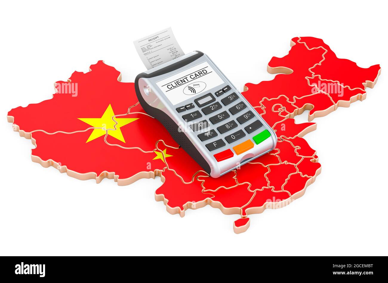 Chinese map with POS terminal. Cashless payments in China concept. 3D ...