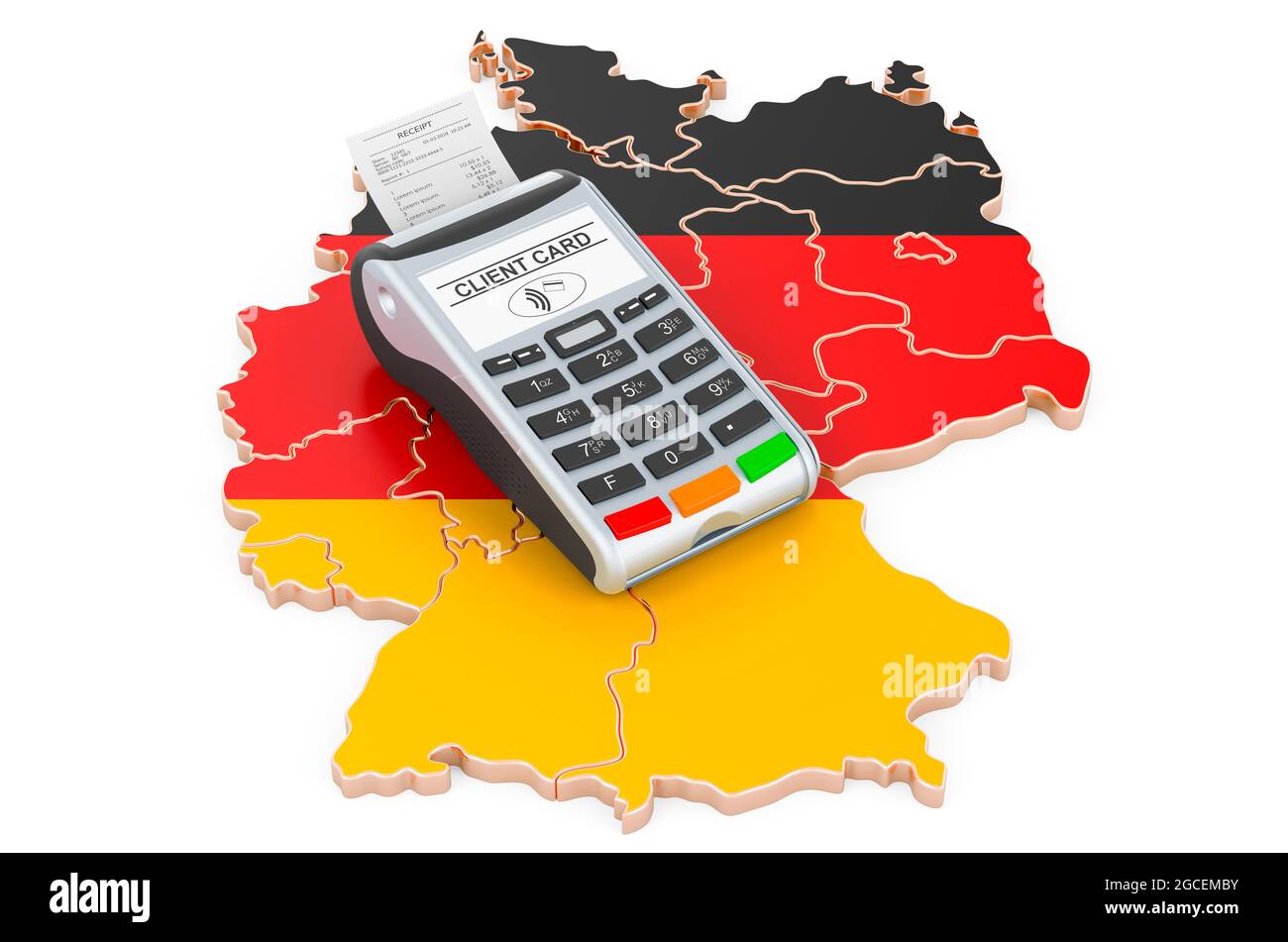 German map with POS terminal. Cashless payments in Germany concept. 3D ...