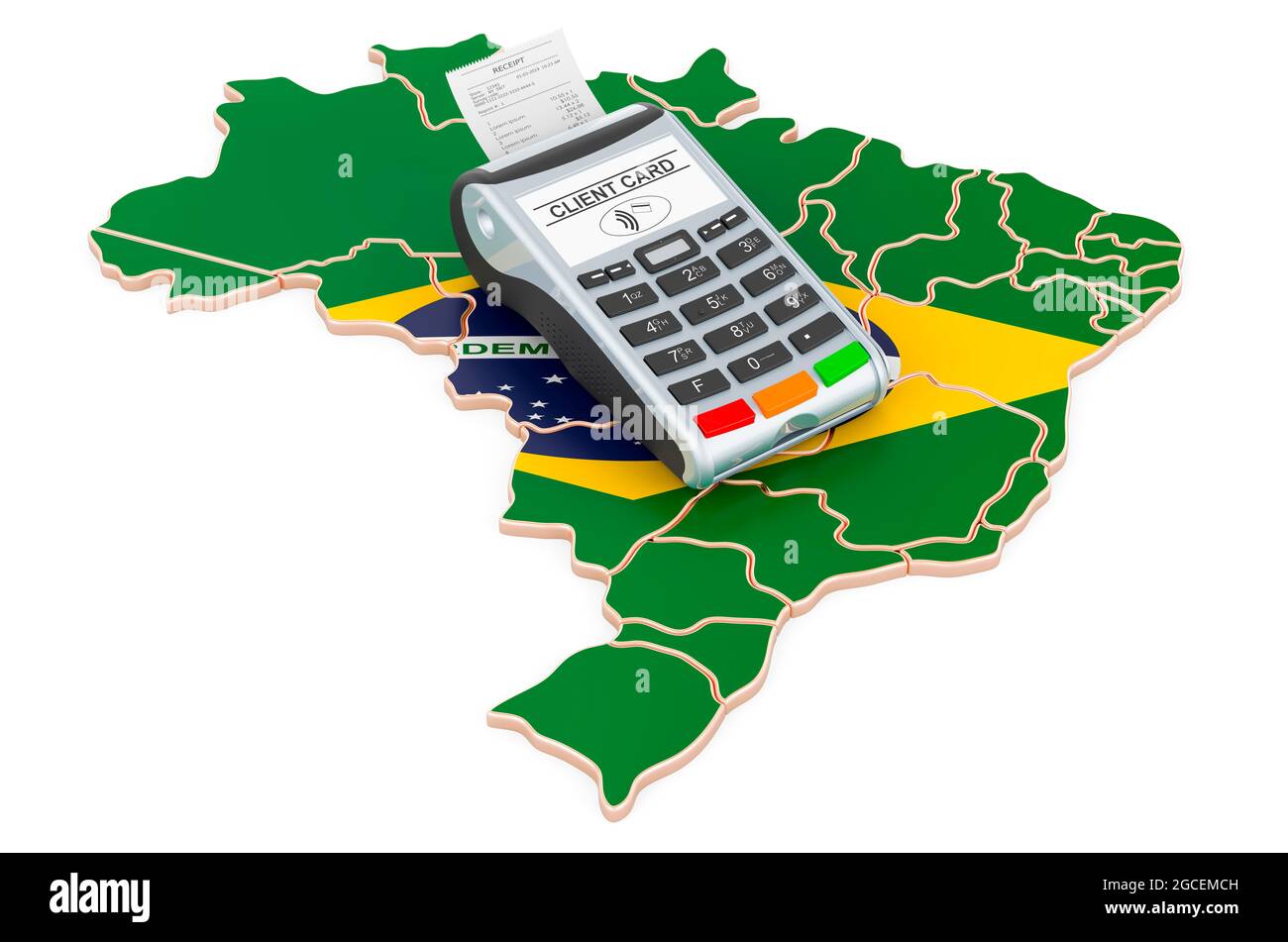 Brazilian map with POS terminal. Cashless payments in Brazil concept ...