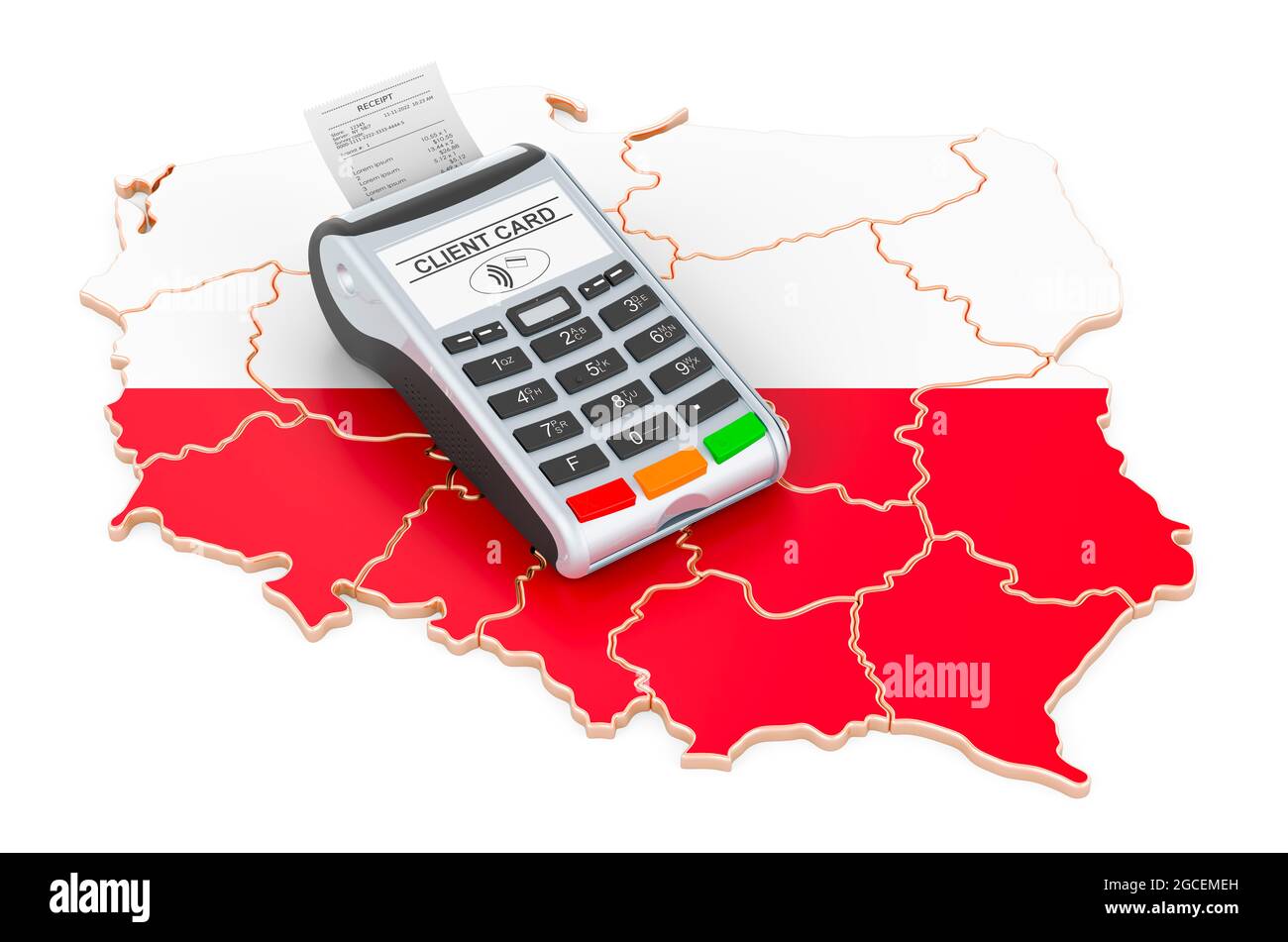 Polish map with POS terminal. Cashless payments in Poland concept. 3D ...
