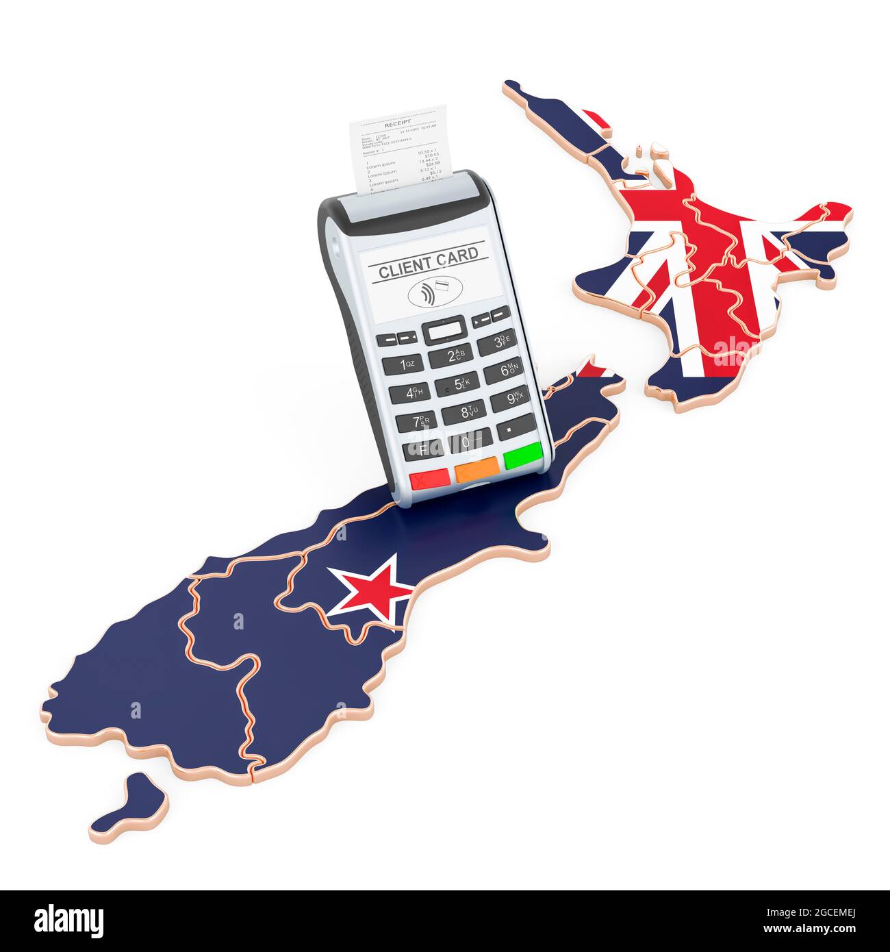 New Zealand map with POS terminal. Cashless payments in New Zealand ...