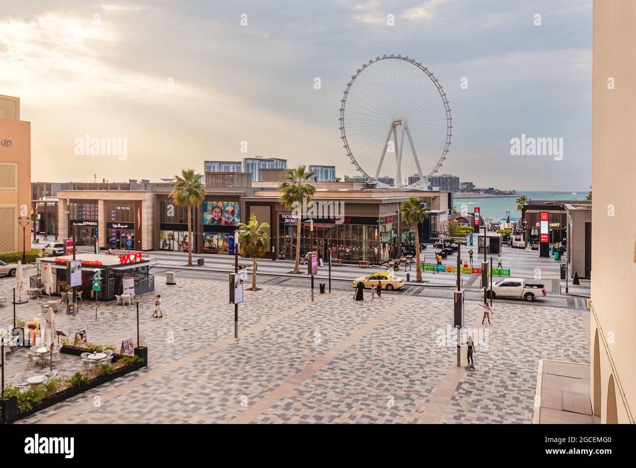 22 February 2021, Dubai, UAE: public square in JBR district and the ...