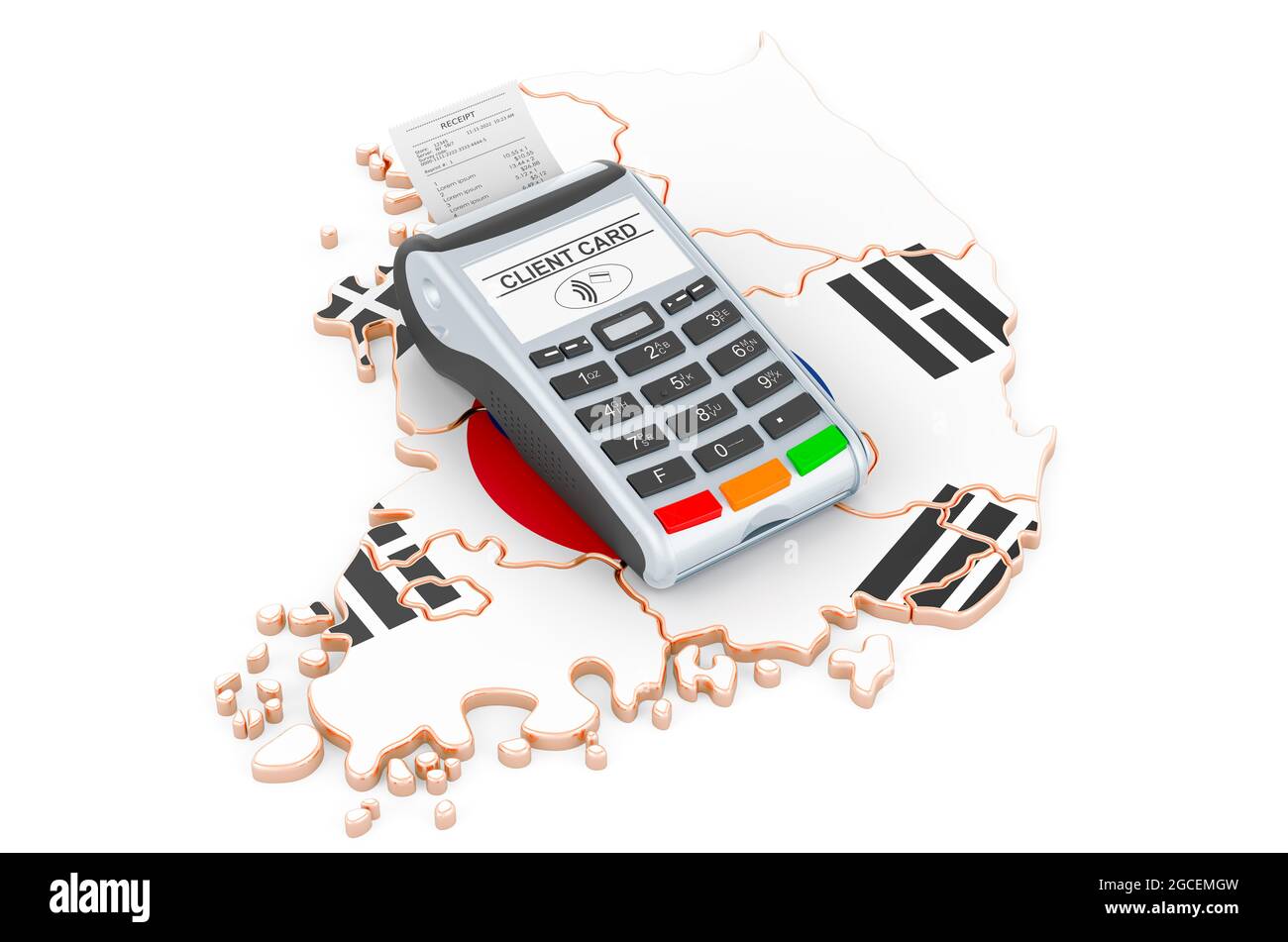 South Korean map with POS terminal. Cashless payments in South Korea ...
