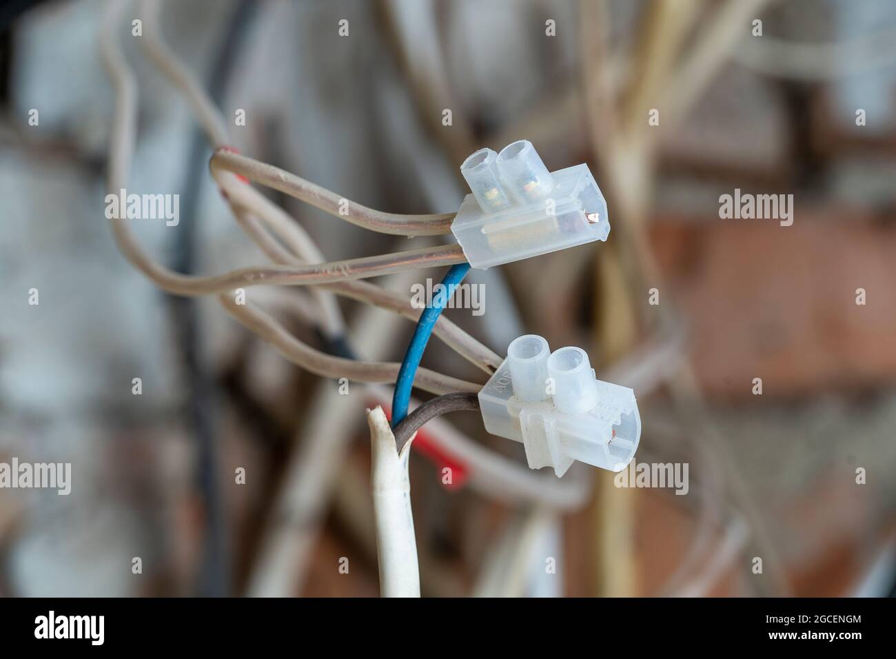 Plastic connection of electrical cables at home, close up Stock Photo ...