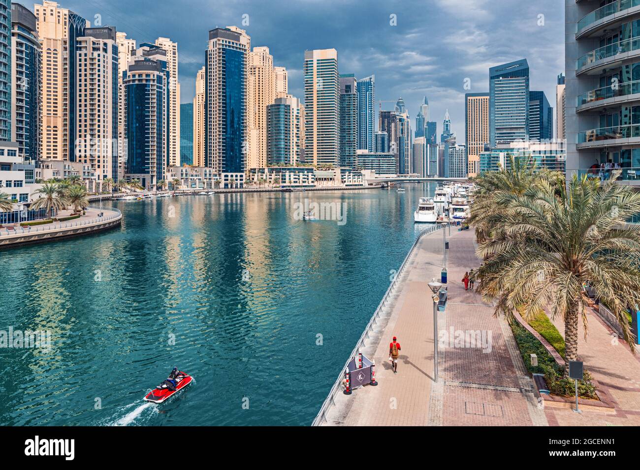 Modern and developed Dubai Marina area with high skyscrapers and ...
