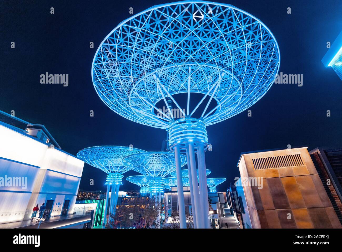 Famous Dubai tourist Attraction - Neon futuristic glowing metal super ...