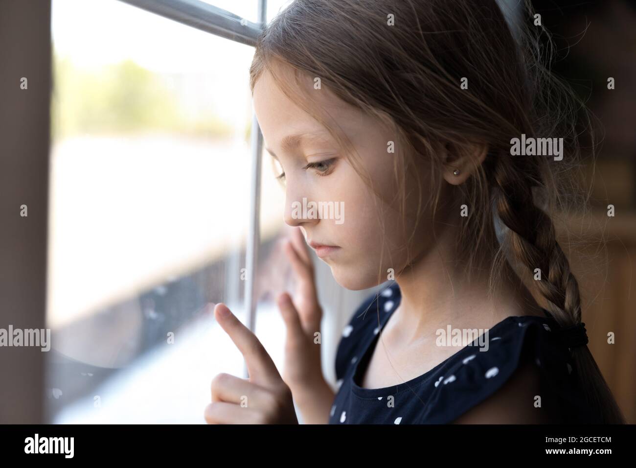 Sad thoughtful orphan child got trauma, feeling depressed Stock Photo ...