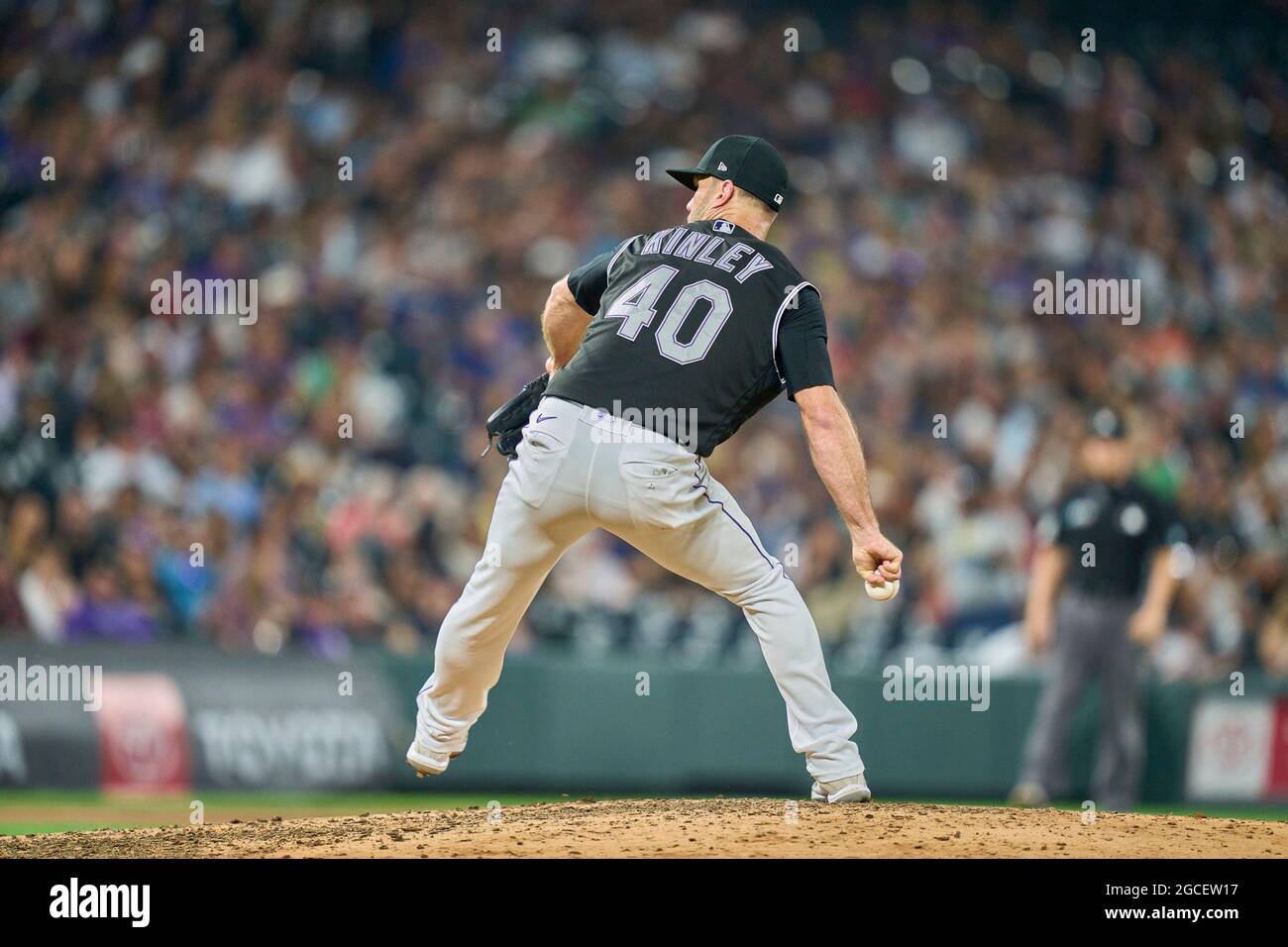 Denver, USA. August 7 2021: Colorado pitcher Tyler Kinley (40) throws a ...