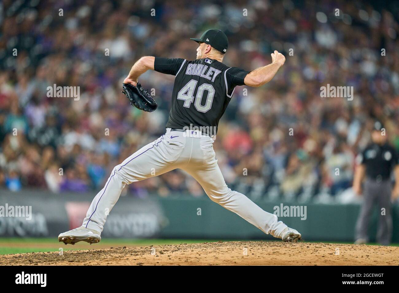 August 7 2021: Colorado pitcher Tyler Kinley (40) throws a pitch during ...