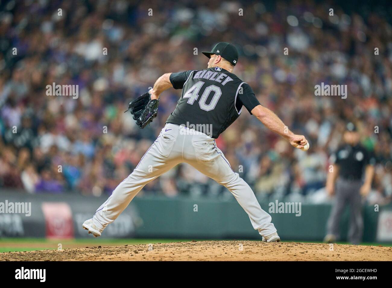August 7 2021: Colorado pitcher Tyler Kinley (40) throws a pitch during ...