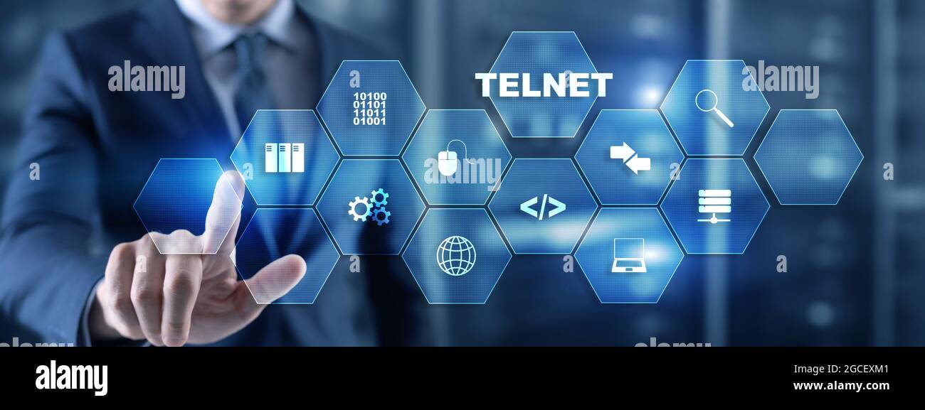 Telnet Virtual terminal client. Internet and Network concept. Teletype ...