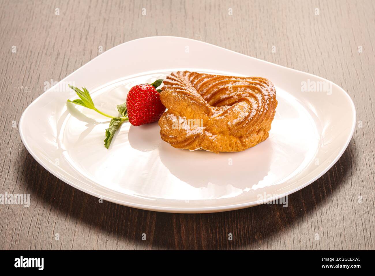Sweet ring with cottage cheese served strawberry Stock Photo - Alamy