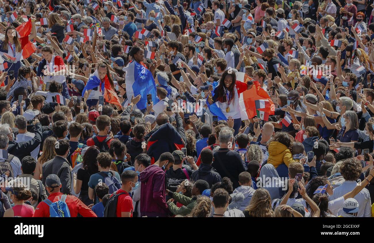 French medalist walking in the crowd during the Closing ceremony of the ...