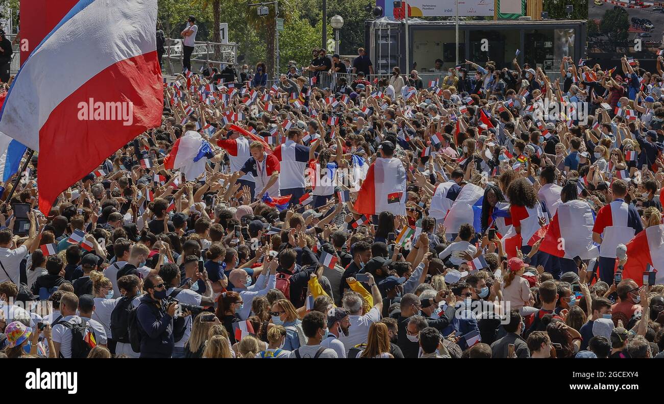 French medalist walking in the crowd during the Closing ceremony of the ...