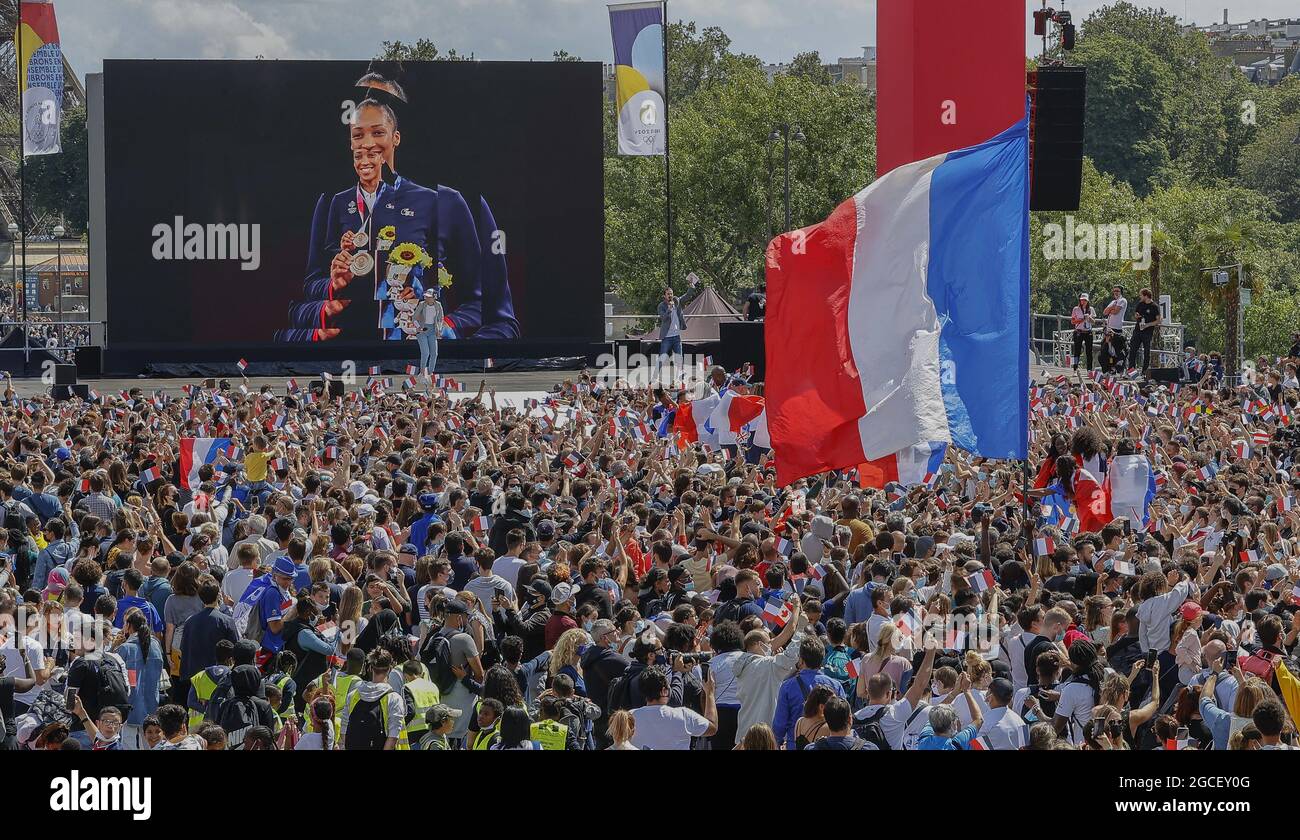 French medalist walking in the crowd during the Closing ceremony of the ...