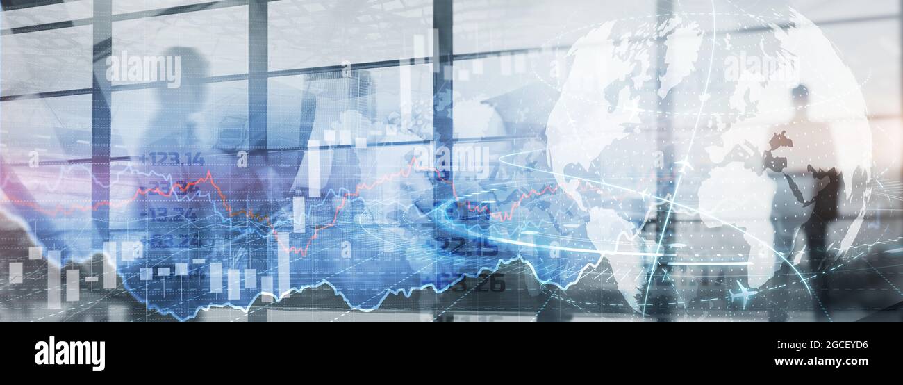 Global stock market trading. Background with 3D model of the globe ...