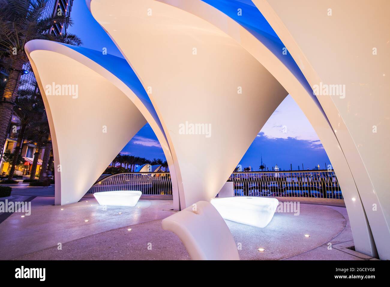 White shell arch with pearls in the new Dubai Creek Marina Harbor ...