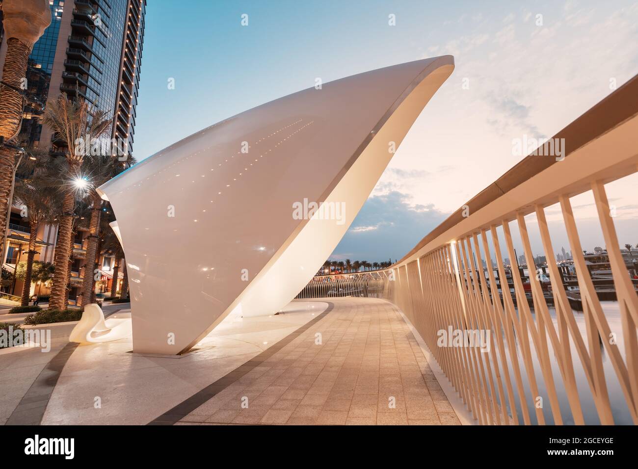 White shell arch with pearls in the new Dubai Creek Marina Harbor ...