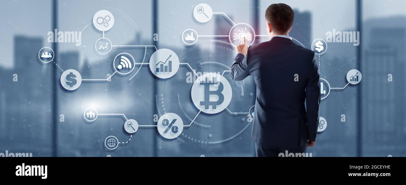BTC. Digital money and technology worldwide network concept. Virtual ...