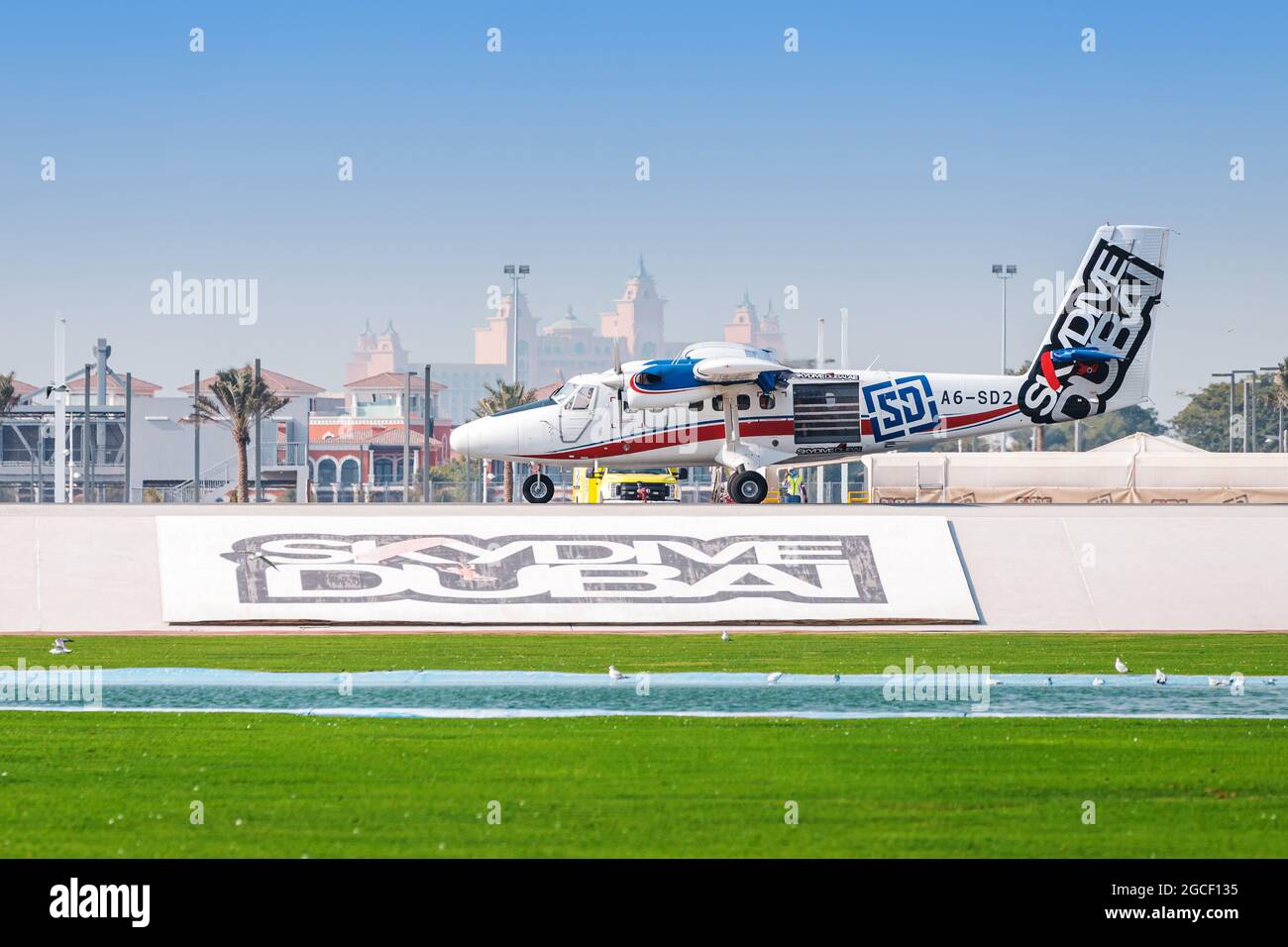 25 February 2021, Dubai, UAE: A skydive light propeller plane takes off ...