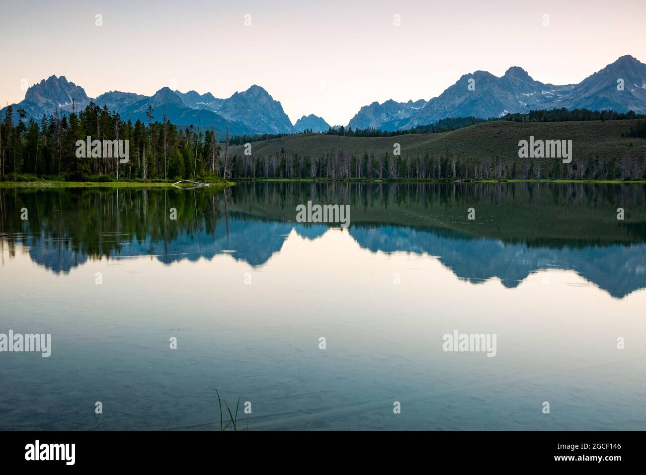 ID00846-00...IDAHO - Little Redfish Lake during the blue hour after ...