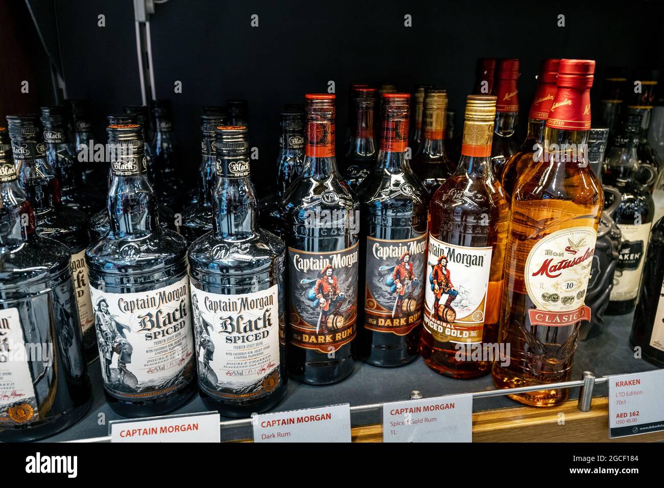 26 February 2021, Dubai, UAE: Captain Morgan spiced rum on the shelves ...