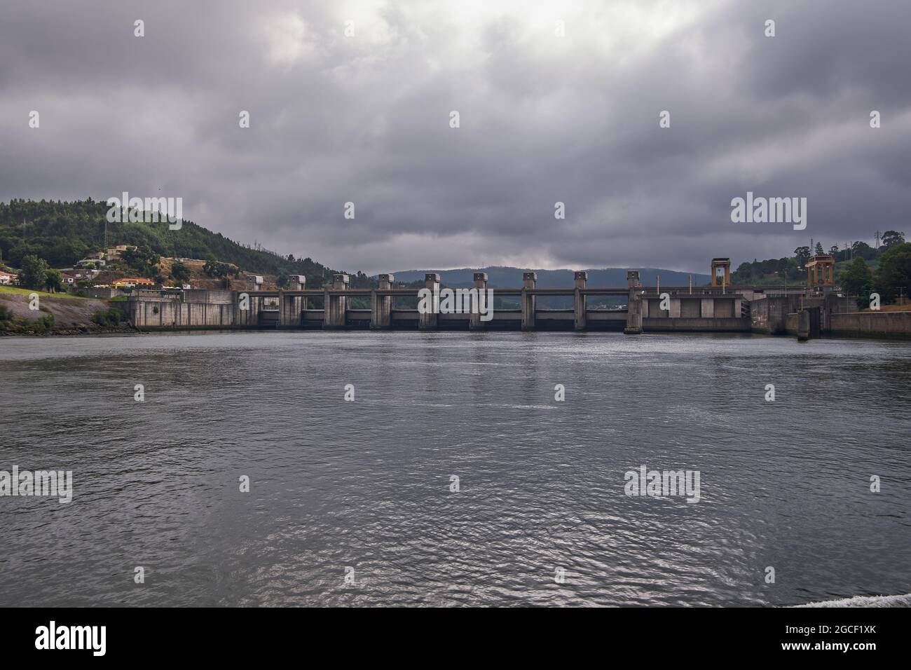 Crestuma - Lever Dam - concrete gravity dam on the Douro River with a ...