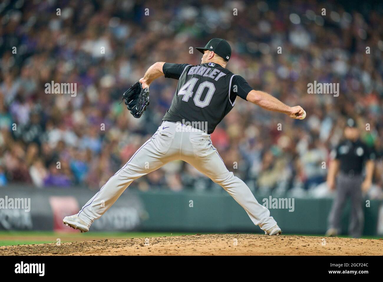 August 7 2021: Colorado pitcher Tyler Kinley (40) throws a pitch during ...