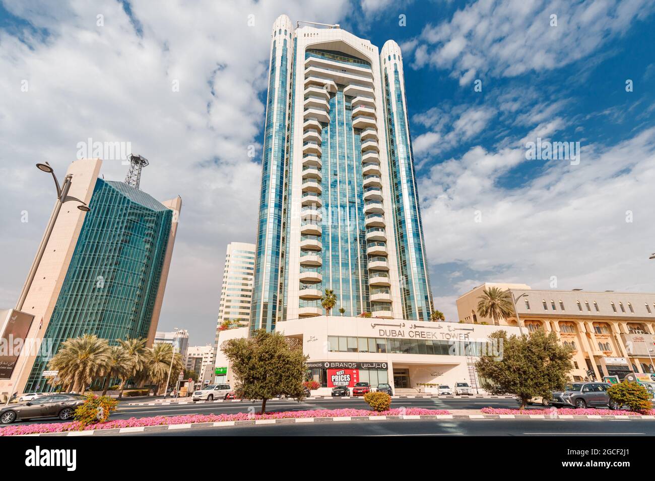 23 February 2021, Dubai, UAE: Dubai creek tower with shopping centre in ...