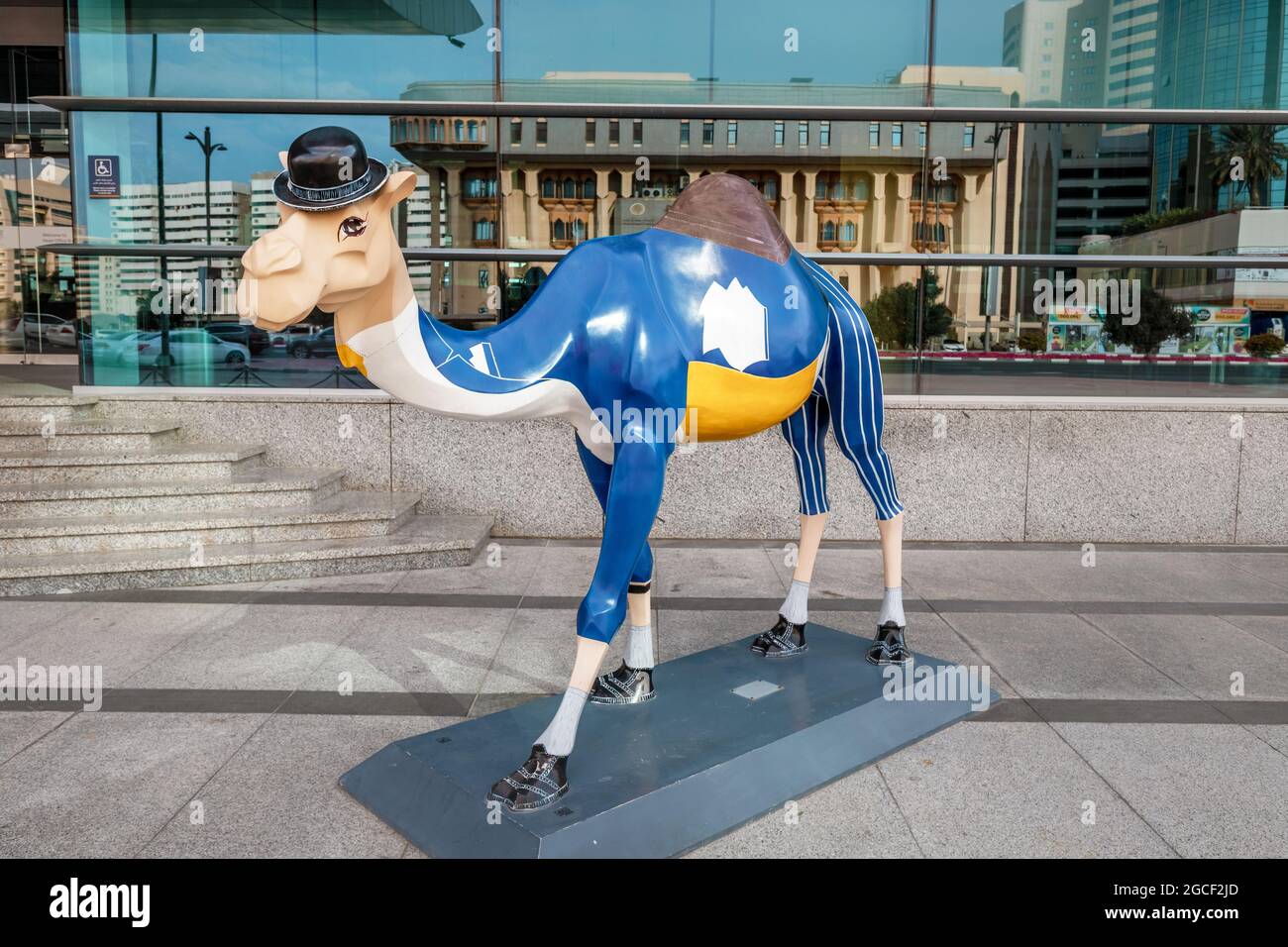 23 February 2021, Dubai, UAE: A statue of a funny camel in a ...