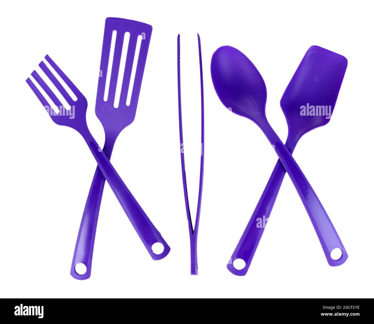 Plastic kitchen utensils isolated on white Stock Photo - Alamy