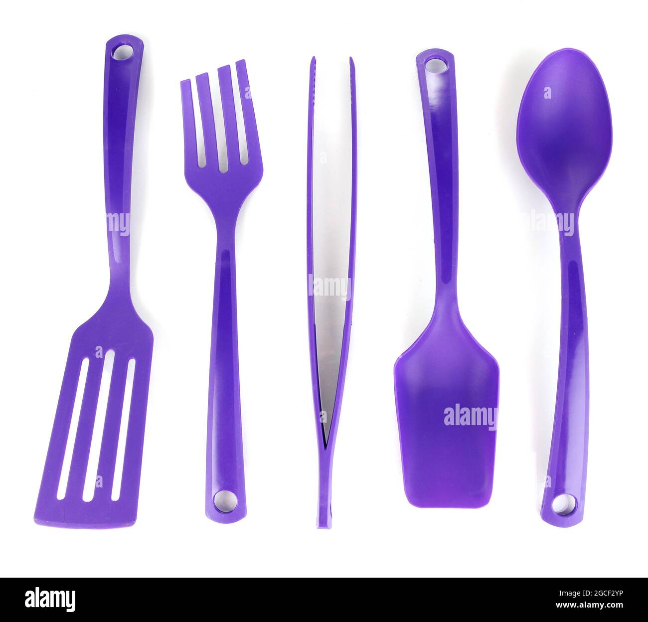 Plastic kitchen utensils isolated on white Stock Photo - Alamy