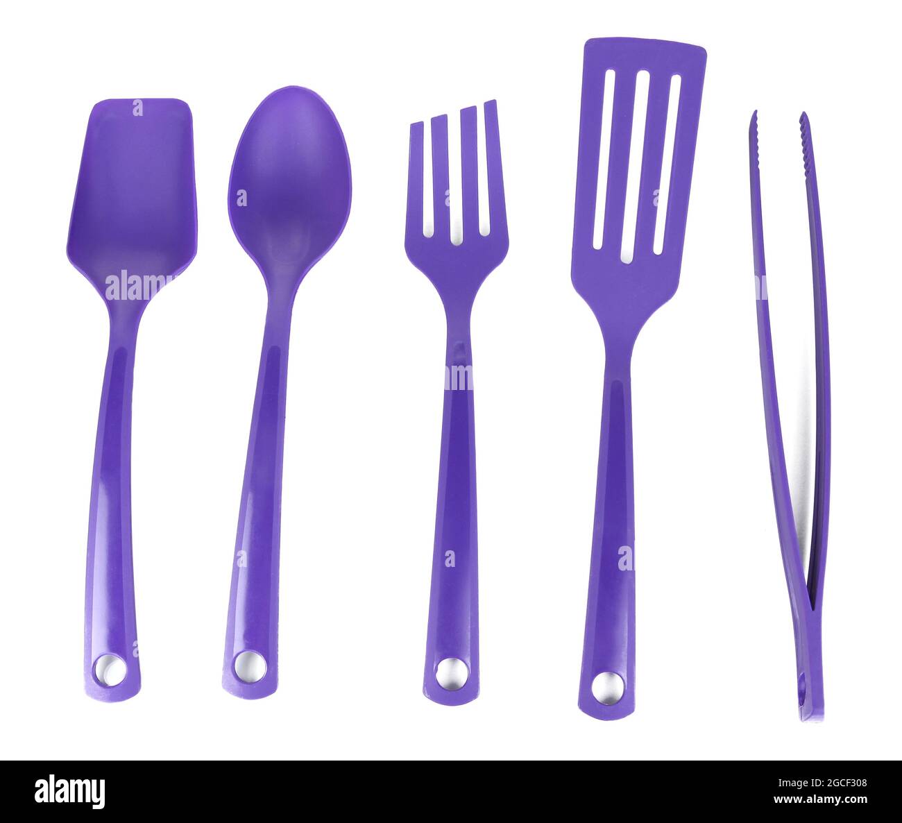 Plastic kitchen utensils isolated on white Stock Photo - Alamy