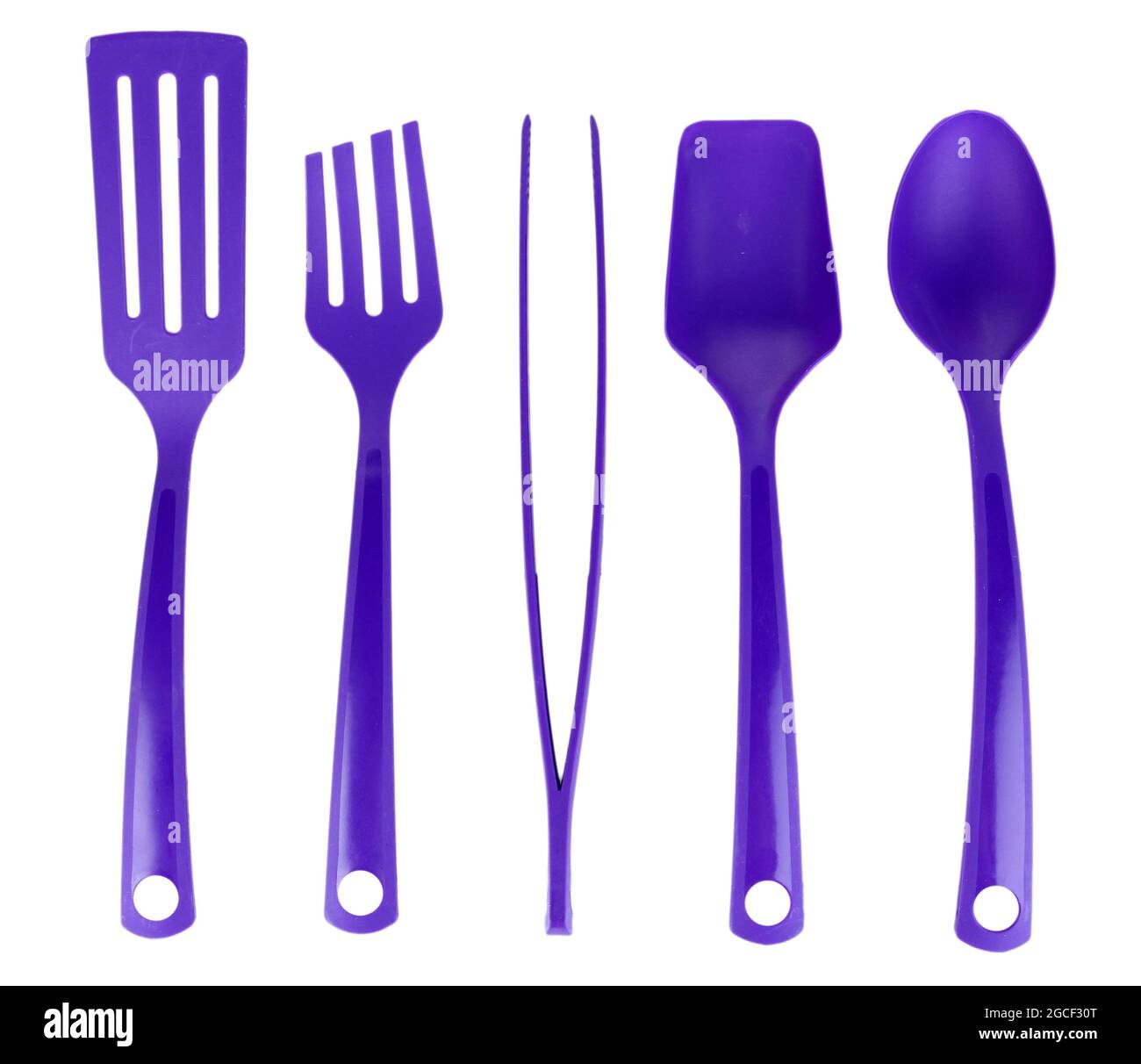 Plastic kitchen utensils isolated on white Stock Photo - Alamy
