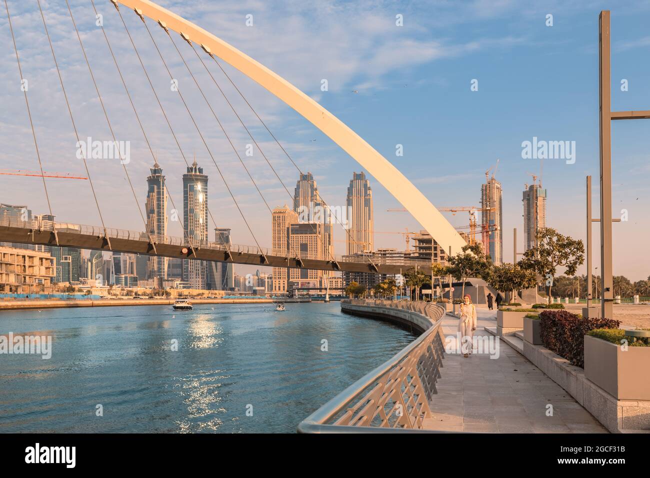 23 February 2021, Dubai, UAE: Tolerance bridge and promenade embankment ...