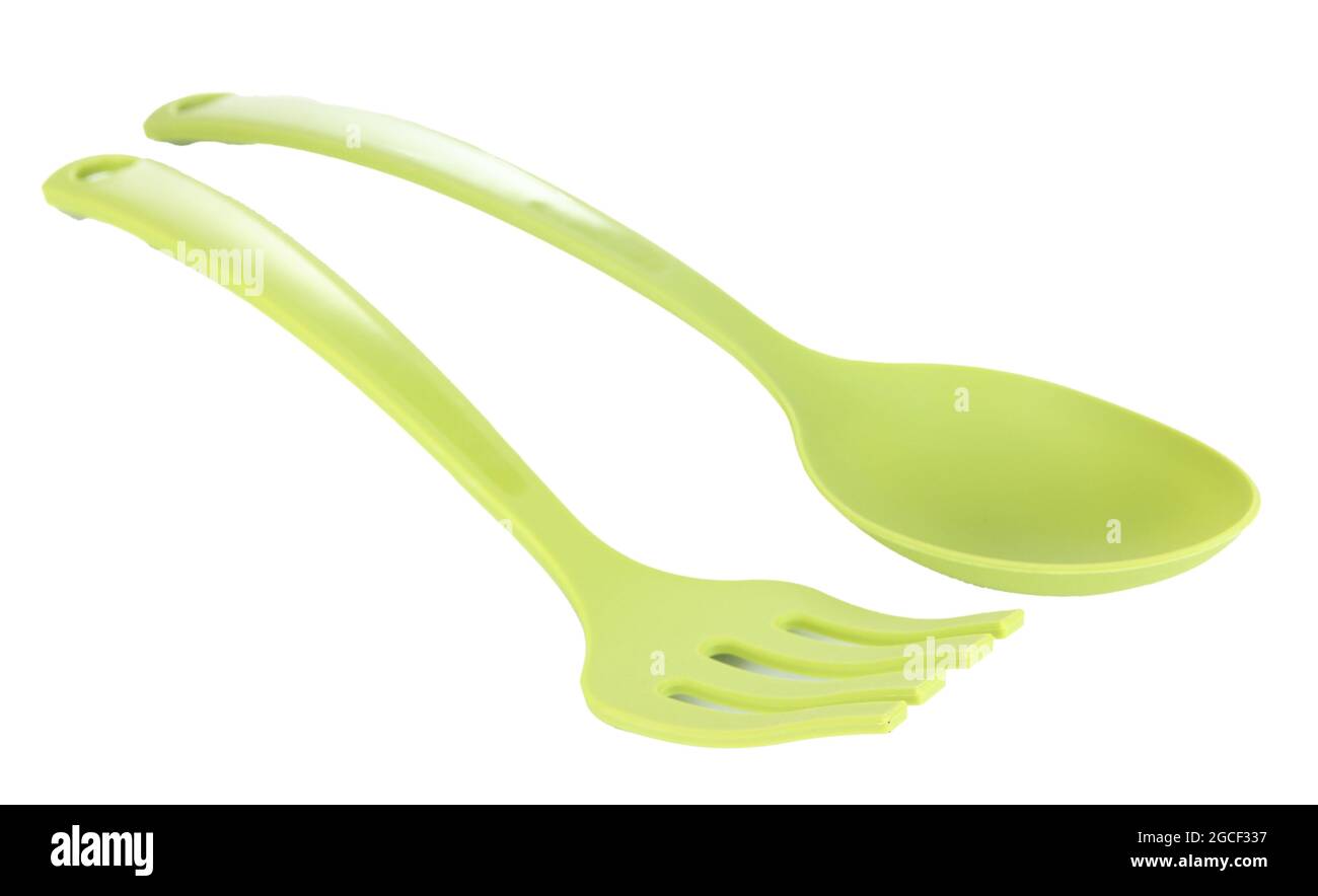 Plastic kitchen utensils isolated on white Stock Photo - Alamy