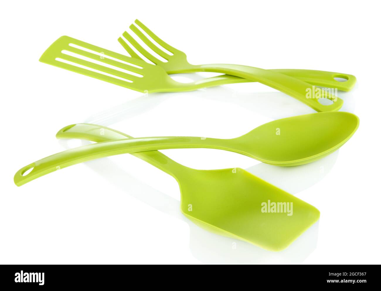 Plastic kitchen utensils isolated on white Stock Photo - Alamy