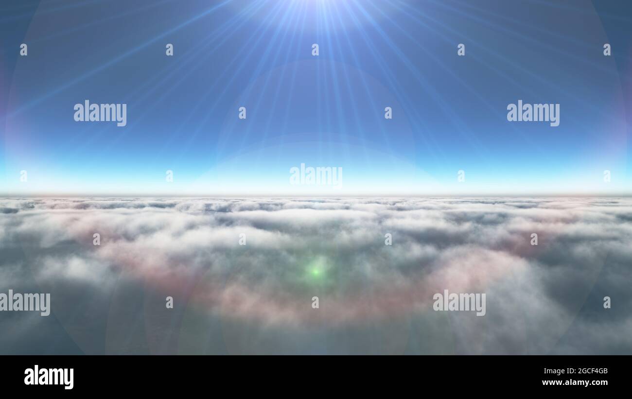 Above clouds sun ray, 3d rendering illustration Stock Photo - Alamy
