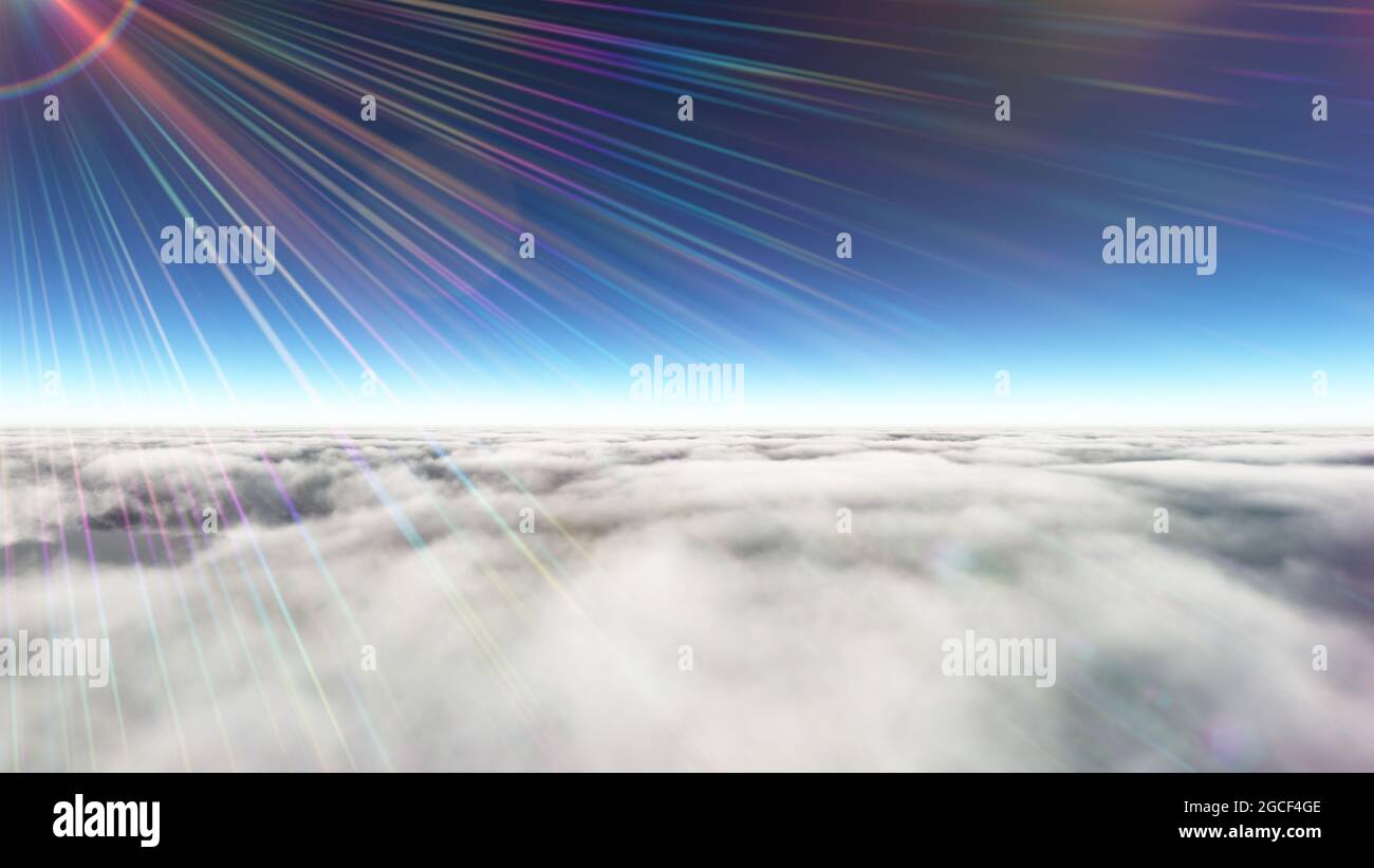 Above clouds sun ray, 3d rendering illustration Stock Photo - Alamy