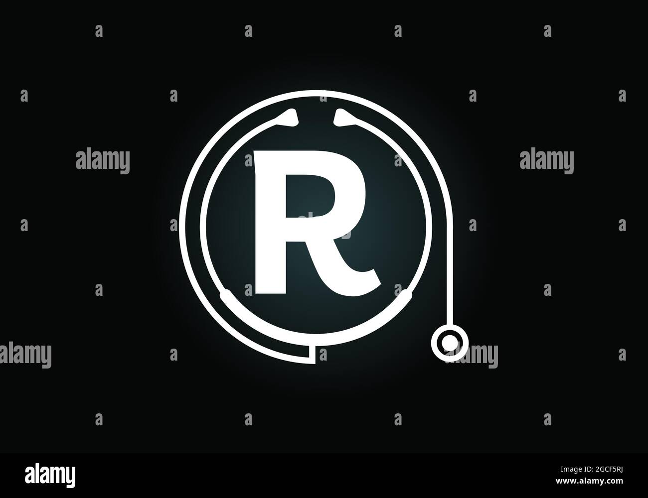 Initial R monogram alphabet with doctor stethoscope. Vector stethoscope ...