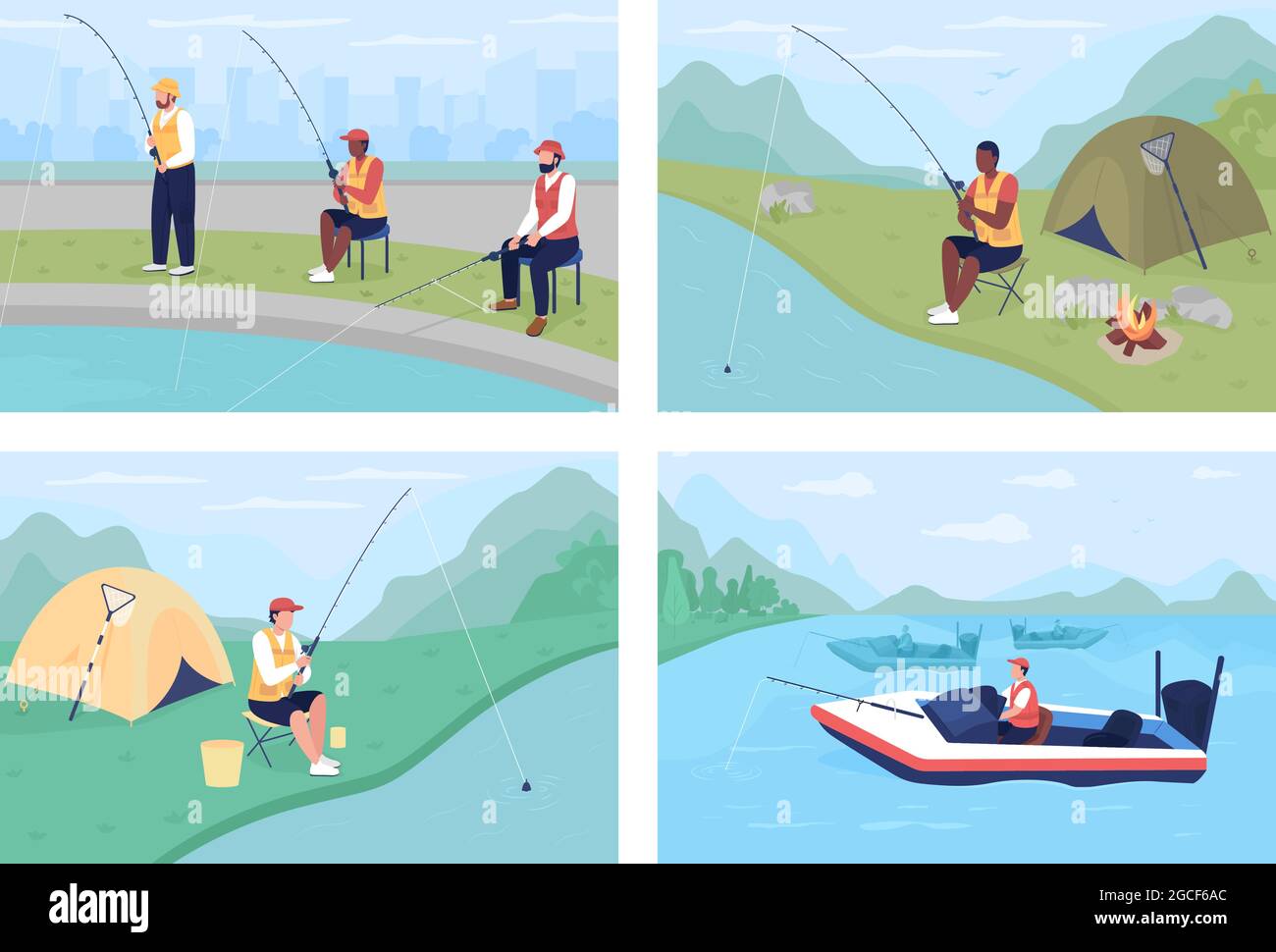 Sport fishing flat color vector illustrations set Stock Vector Image ...